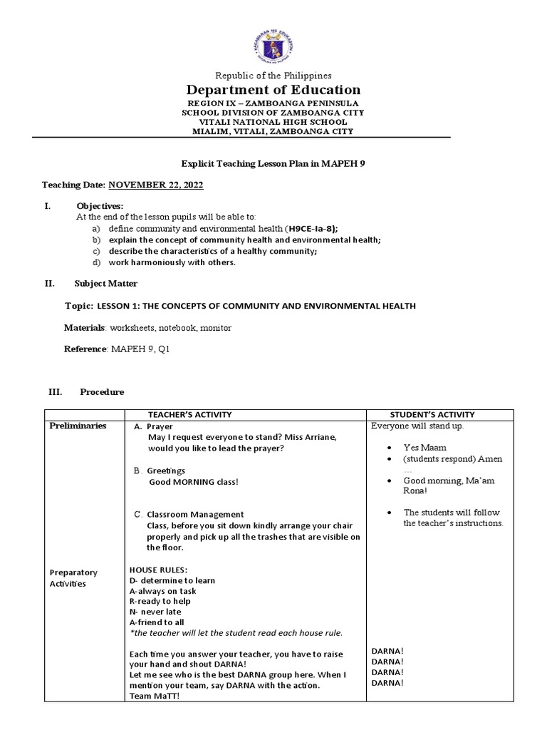 Class Observation Mapeh Lesson Plan | PDF | Community | Sustainability