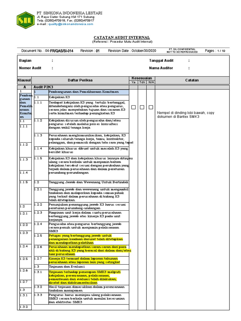 Audit Internal P2K3-Rev 1 | PDF | Teknologi & Rekayasa