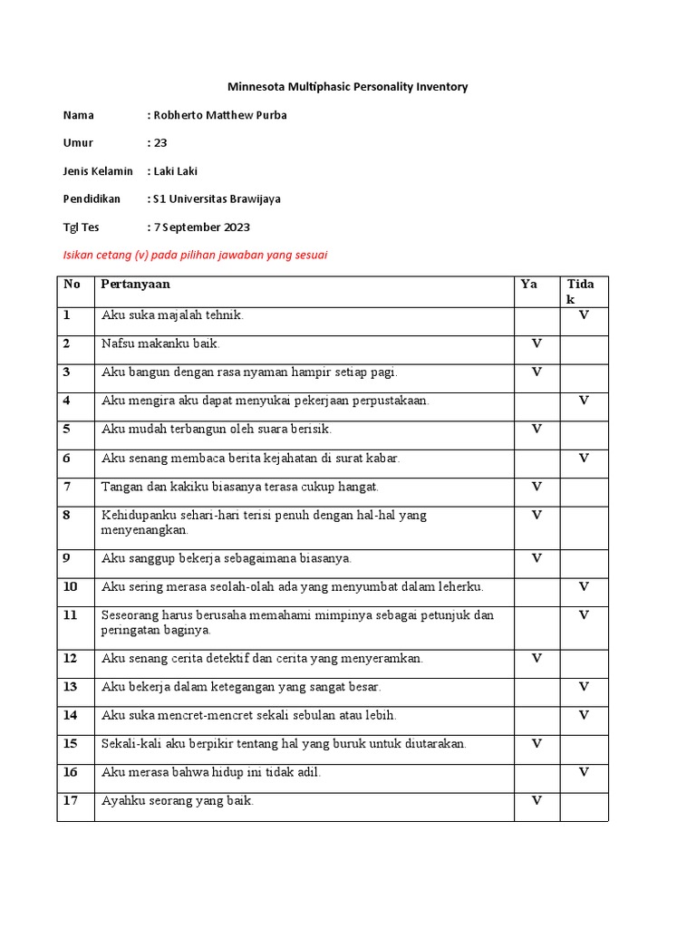 Soal - LJ MMPI | PDF