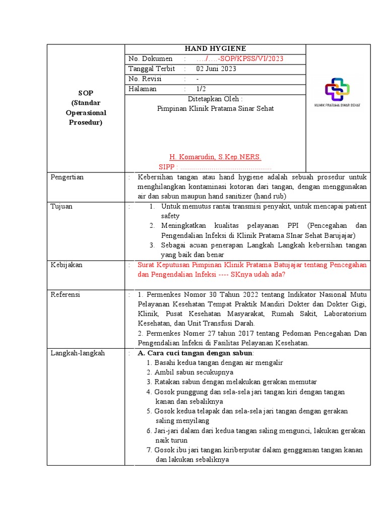 SOP Hand Hygiene | PDF