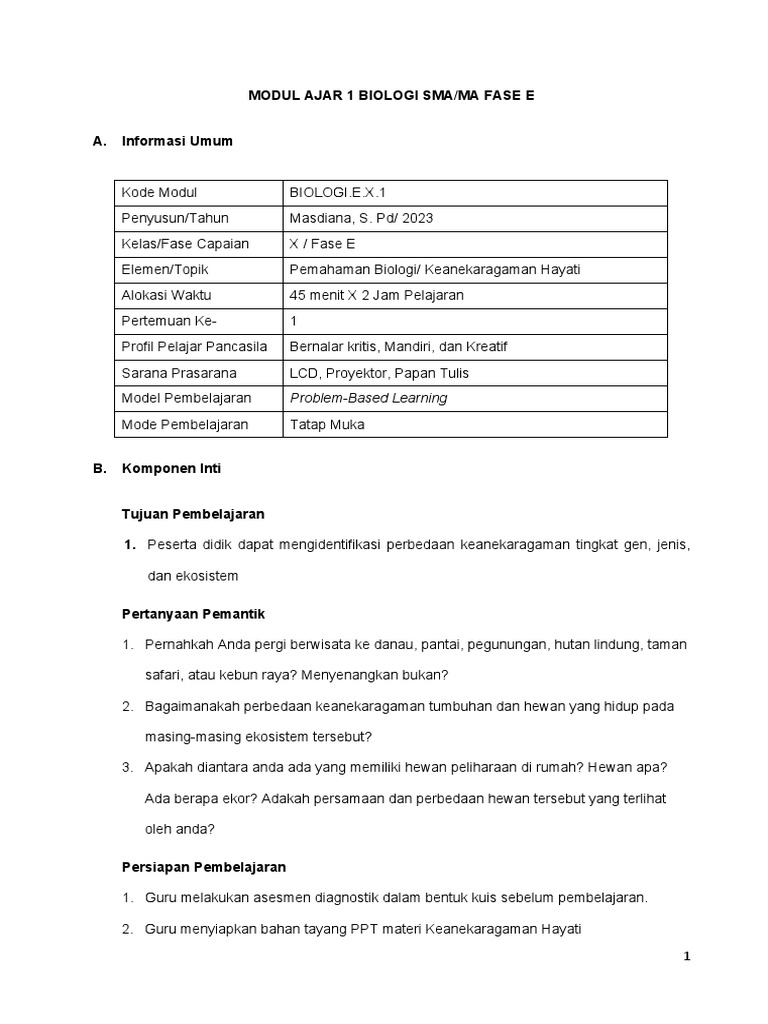 MODUL AJAR IPA BIOLOGI SMA KELAS X BAB 1-Kehayati-Ke-1 | PDF | Karier & Perkembangan | Sains ...