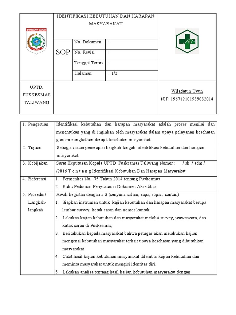 Sop Identifiksi Kebutuhan Dan Harapan Masyarakat | PDF Sop Identifiksi Kebutuhan Dan Harapan Masyarakat | PDF