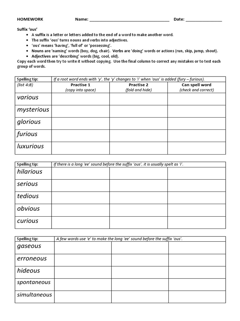 Suffix Ous | PDF | Language Arts & Discipline