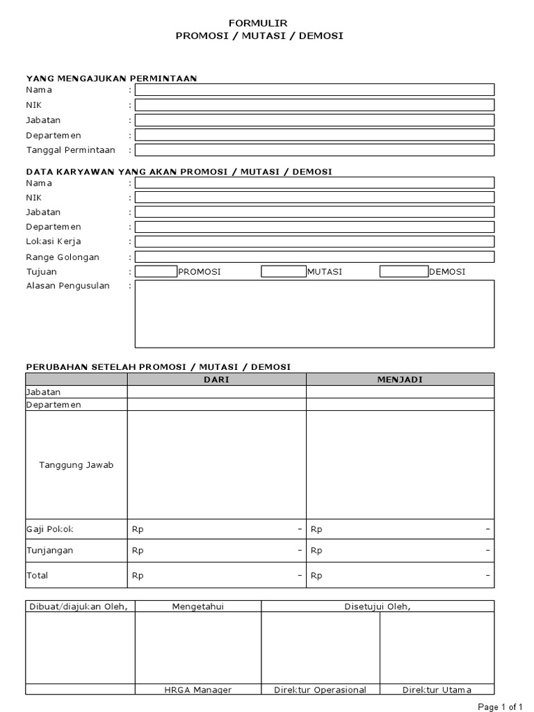 Form Promosi Mutasi Demosi | PDF