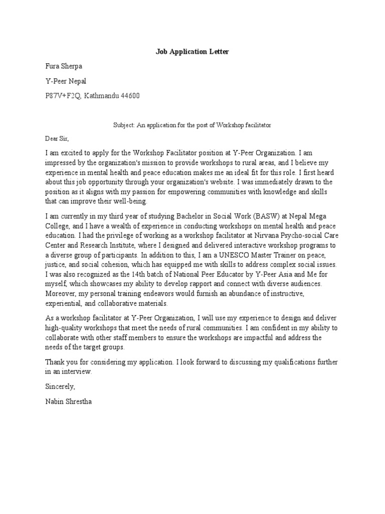 Job Application Letter | PDF | Social Work