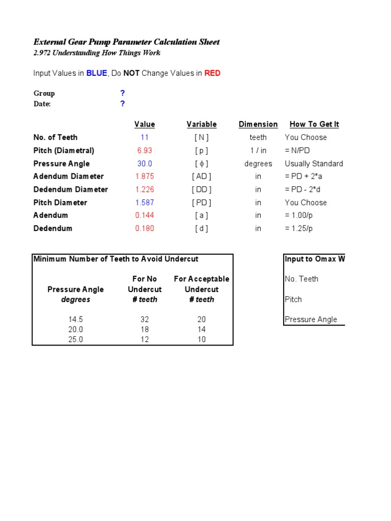 Gear Pump Design Sheet | PDF | Gear | Mechanics