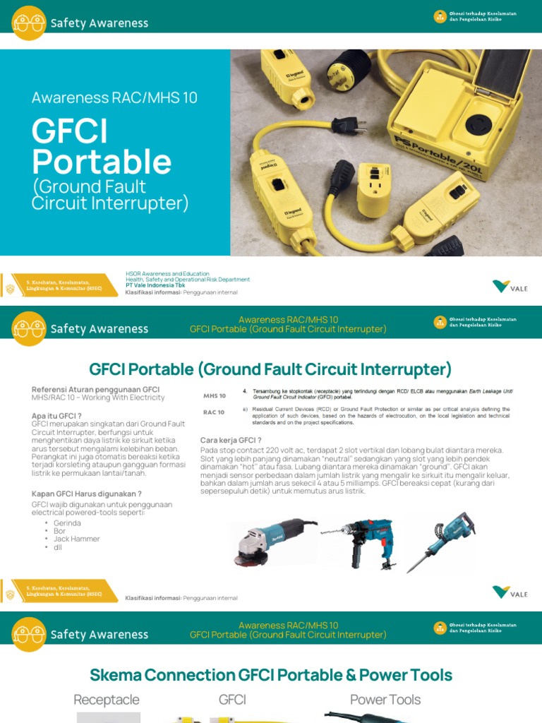 Safety Awareness - GFCI Portable (Ground Fault Circuit Interrupter) | PDF