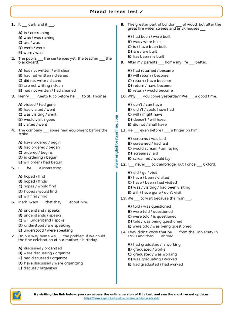 1390 Mixed Tenses Test 2 | PDF