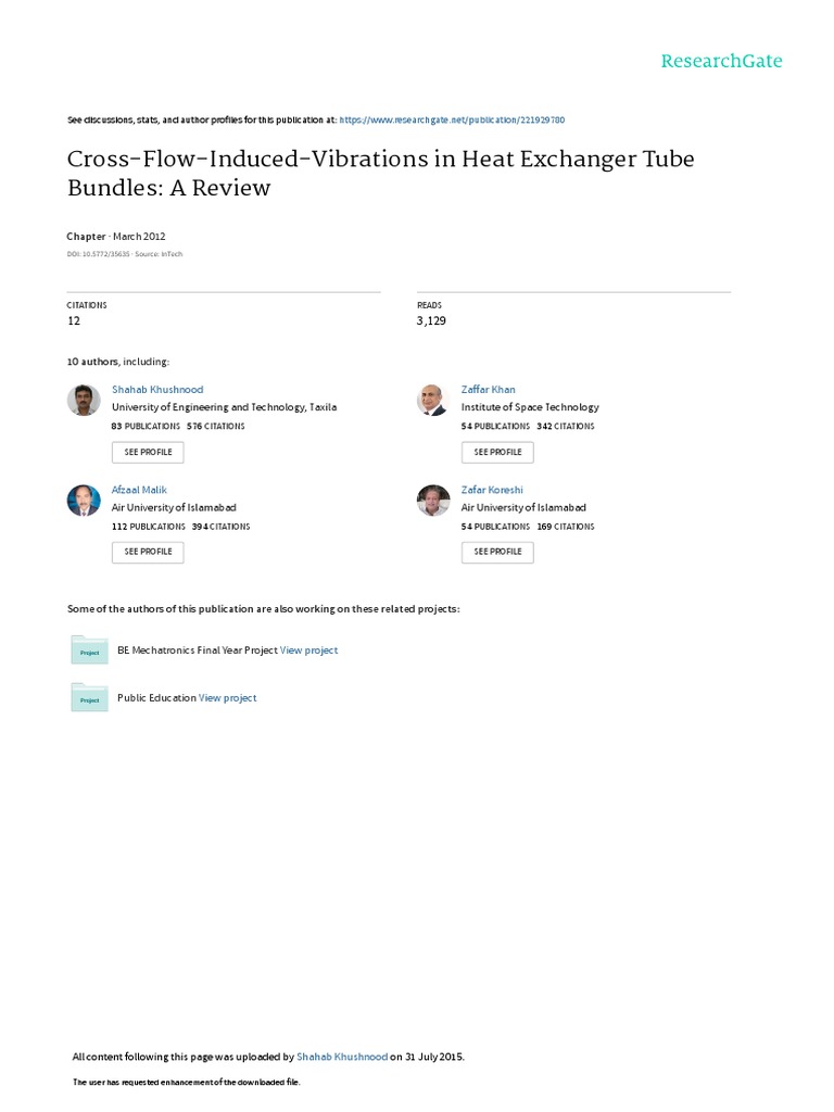 (PDF) Cross-Flow-Induced-Vibrations in Heat Exchanger Tube Bundles - A Review | PDF | Vortices ...