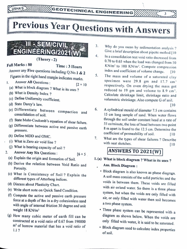 Geotechnical Engineering Previous Year Question | PDF