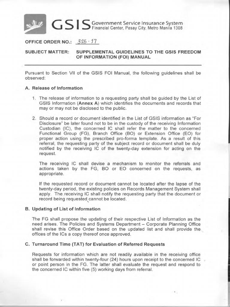 20170724-Transparency-Supplemental Guidelines GSIS FOI Policy | PDF ...