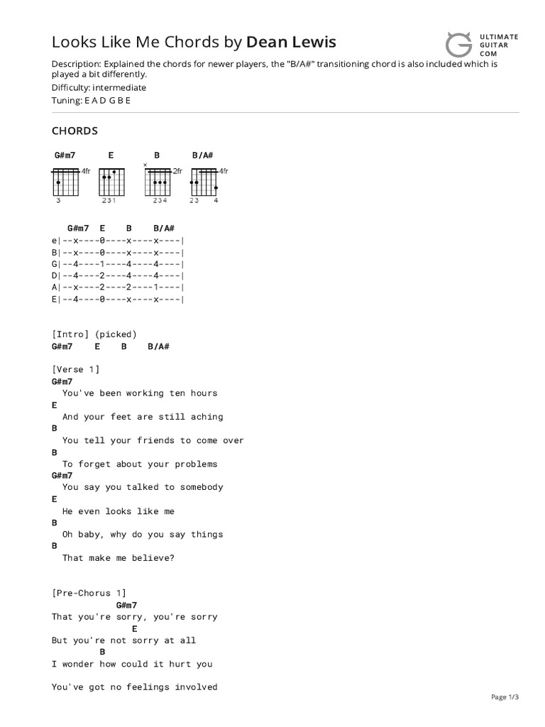 Looks Like Me Chords (Ver 2) by Dean Lewistabs at Ultimate Guitar ...