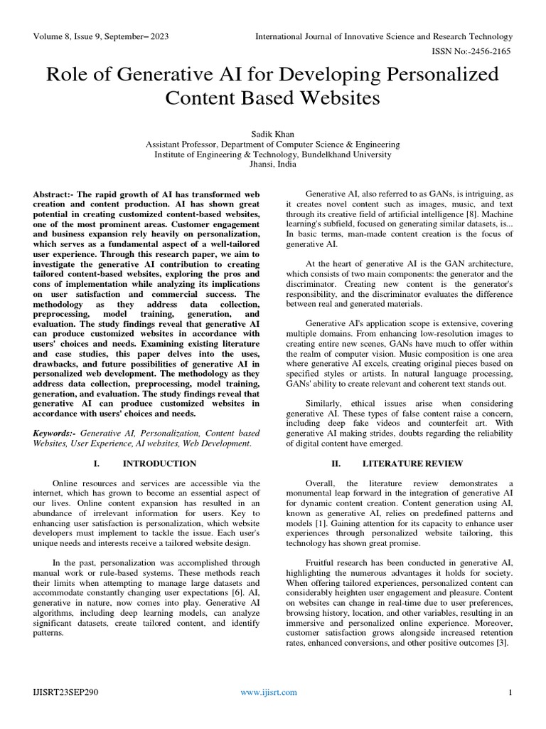 Role of Generative AI For Developing Personalized Content Based ...