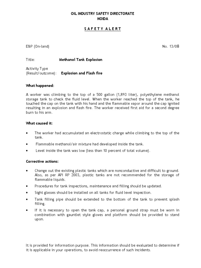 Methanol Tank Explosion | PDF