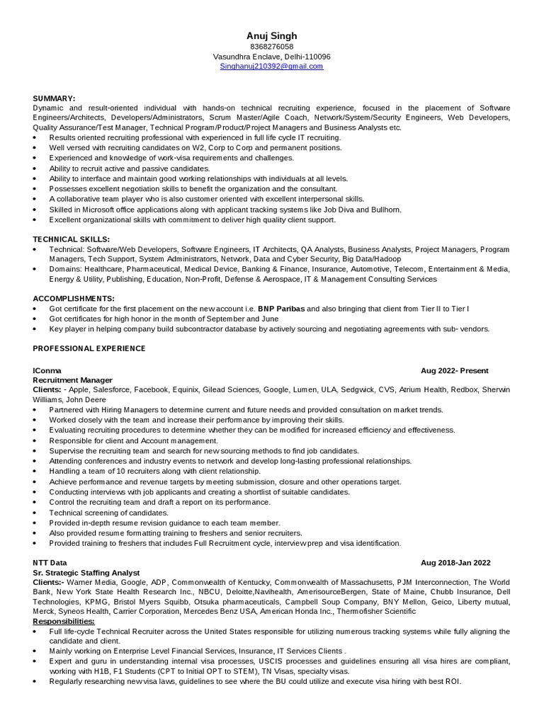Resume - Anuj Singh | PDF | Recruitment | Quality Assurance Resume - Anuj Singh | PDF | Recruitment | Quality Assurance