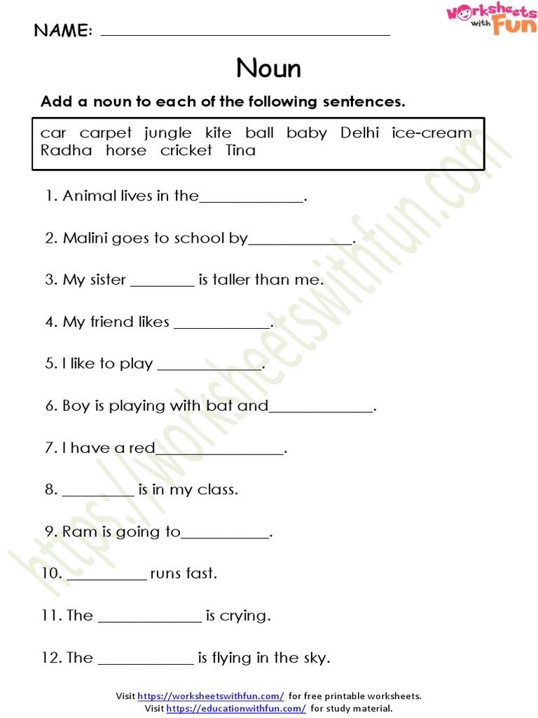Naming Words (Nouns) Worksheet 4 | PDF