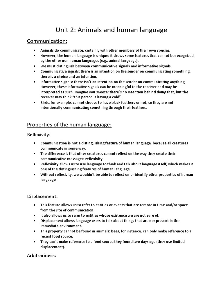 Unit 2 Animals and Human Language | PDF | Communication | Cognition