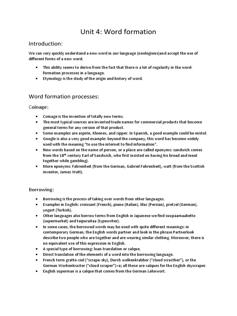Unit 4 Word Formation | PDF | Acronym | Word