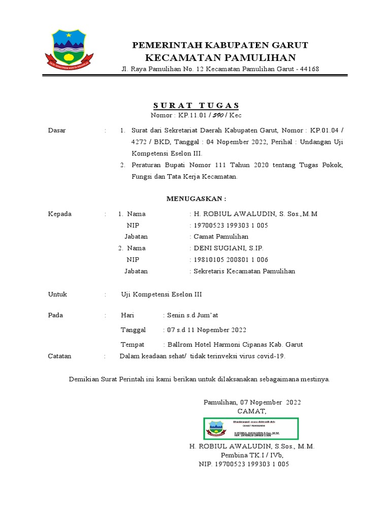 Surat Tugas Uji Kompetensi | PDF