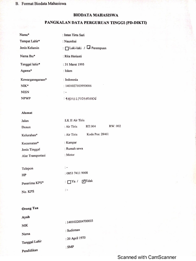 Biodata Diri Fix | PDF