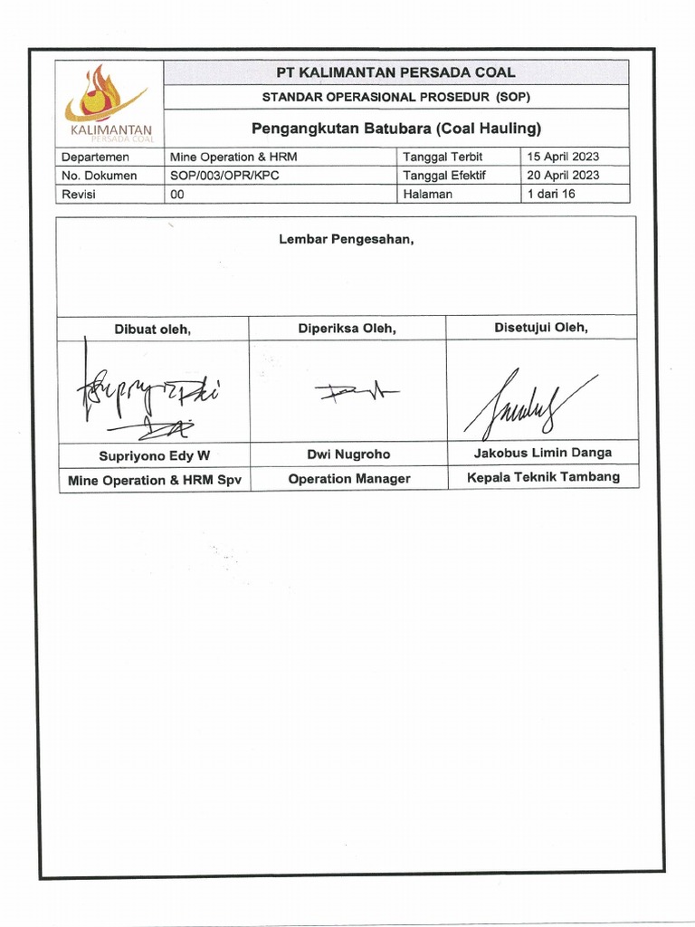 SOP.002.OPR - KPC - Coal Getting | PDF