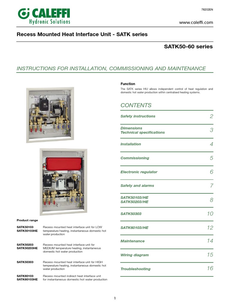 Recess Mounted Heat Interface Unit - SATK Series: Instructions For ...