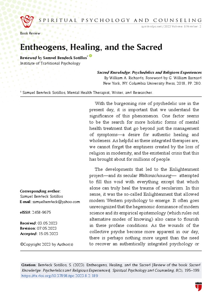 Bendeck Sotillos, S. (2023) - Entheogens, Healing, and The Sacred (Review of The Book Sacred ...