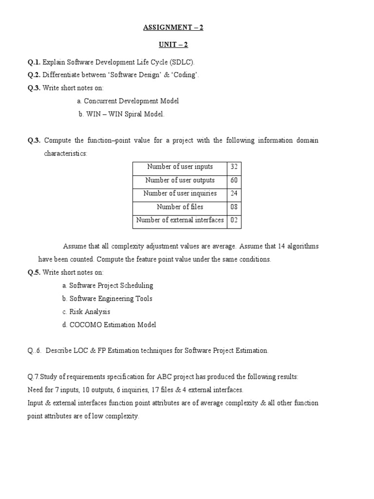 SE Unit-2 Assignment | PDF