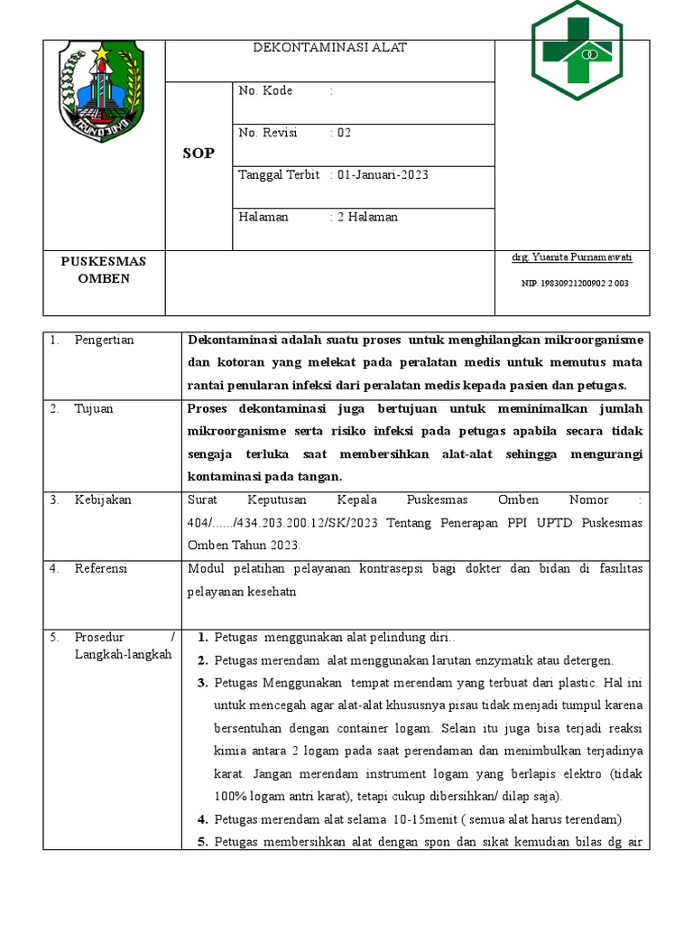 Sop Dekontaminasi Alat | PDF
