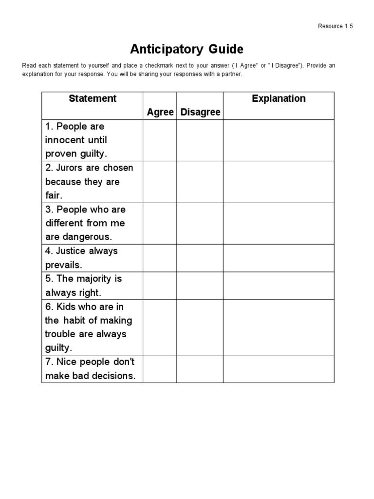 Anticipation Guide | PDF Anticipation Guide | PDF