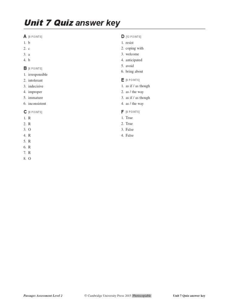 PAS3e L2 WQ U07 Key | PDF