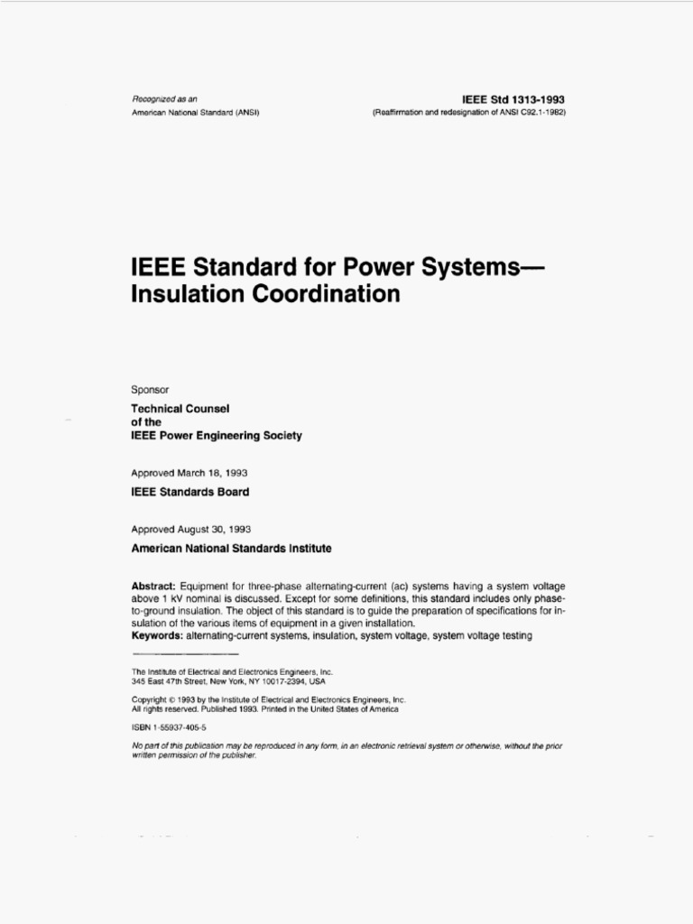 IEEE 1313-1993 IEEE Standard For Power Systems-Insulation Coordination ...