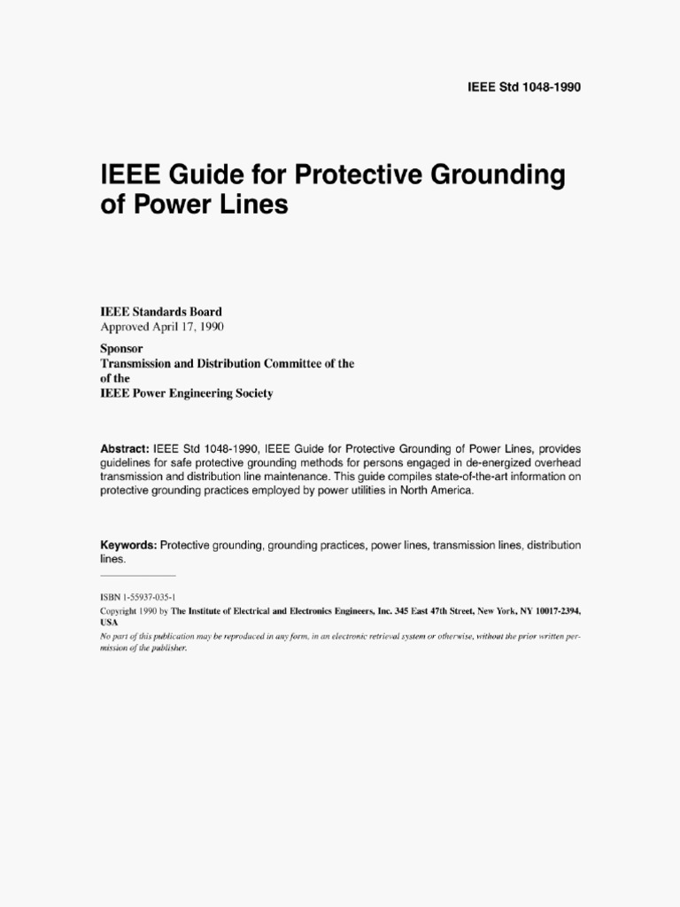 IEEE 1048-1990 IEEE Guide for Protective Grounding of Power lines | PDF