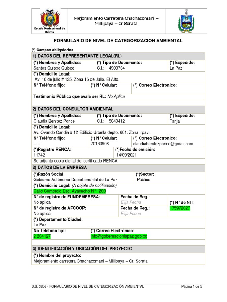 FNCA - Formulario Llenado Carretera | PDF | Bolivia | Puente