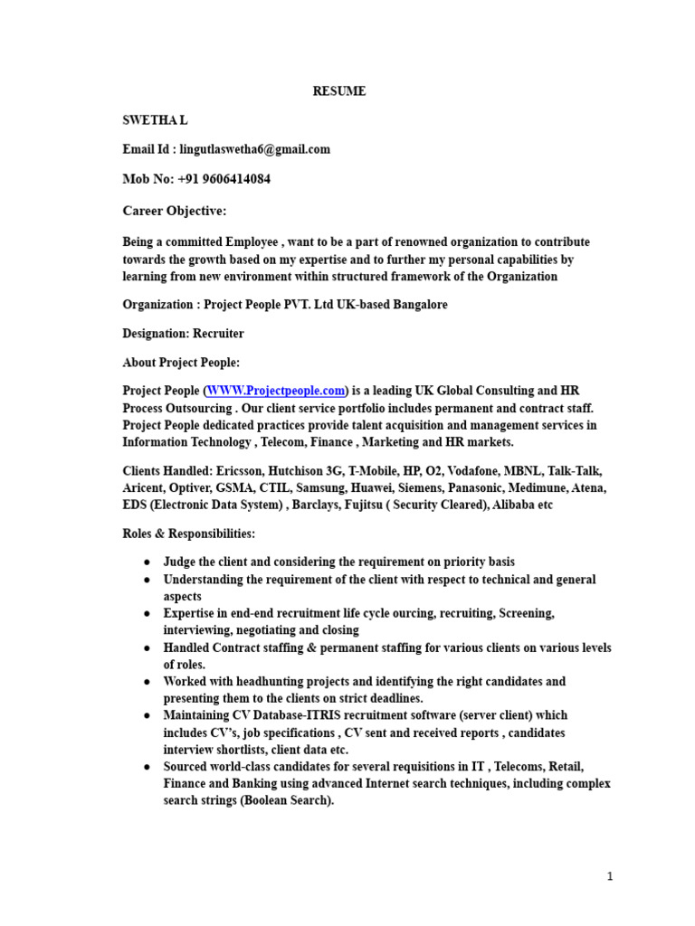 Resume Swetha | PDF | Telecommunications | Computing
