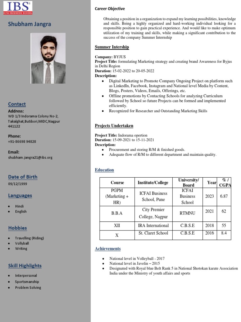 Shubham New CV | PDF | Human Communication | Communication