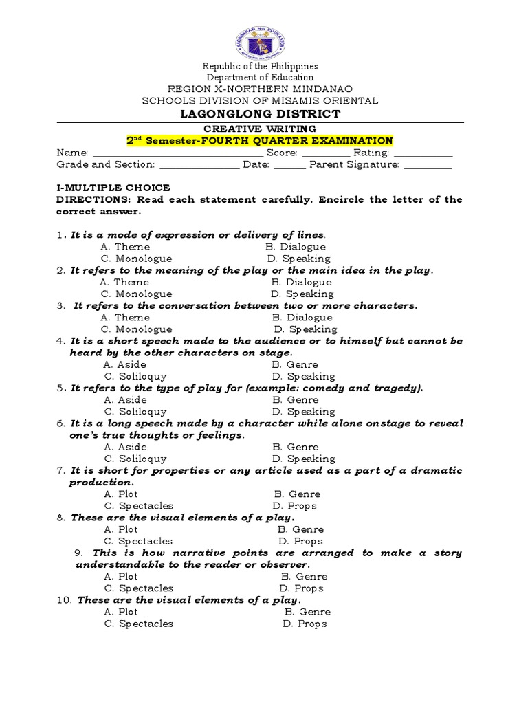 4 TH QCW | PDF | Plot (Narrative) | Monologue