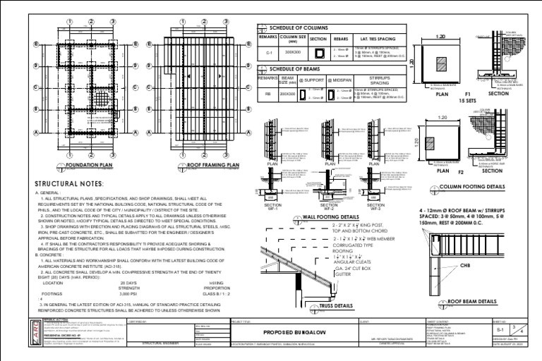 Structural Notes:: Schedule of Columns | PDF | Concrete | Structural ...
