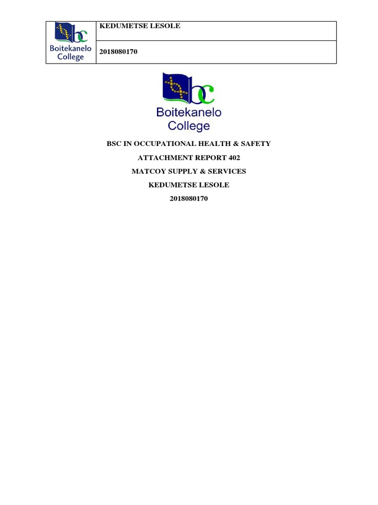 Occupational Health & Safety at Work Attachment Report. | PDF ...
