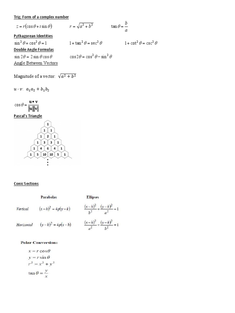 Pre Calc Formula Sheet Final Exam Pdf 