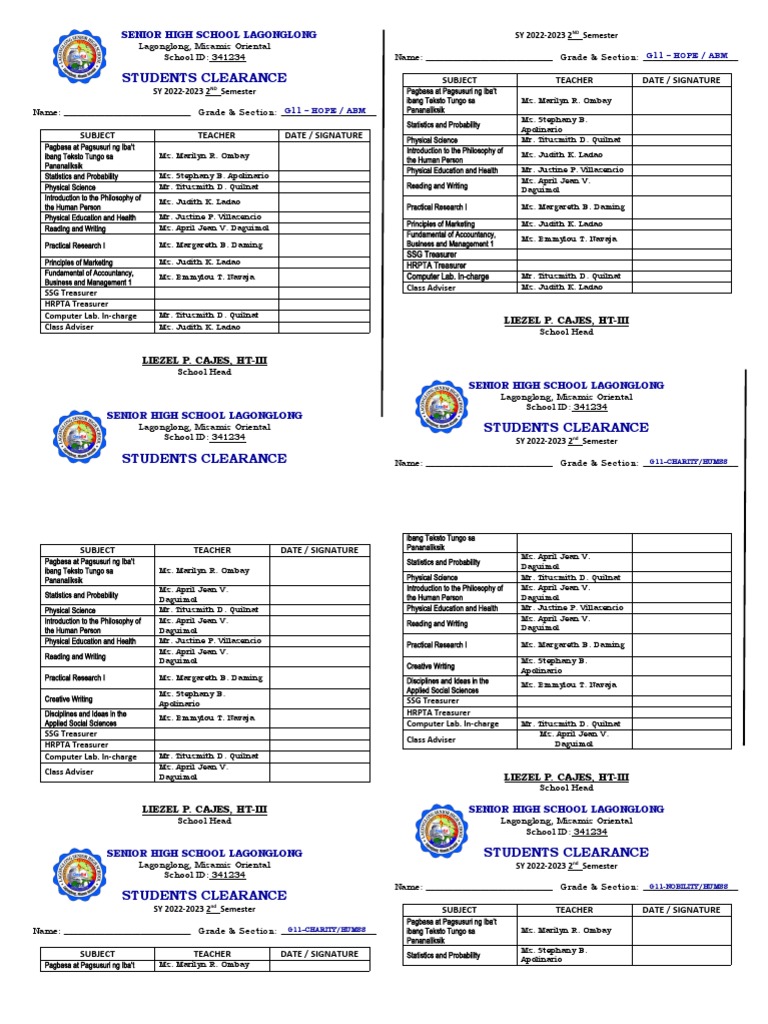 Senior High School Clearance Form 2023 | PDF | Science | Social Sciences