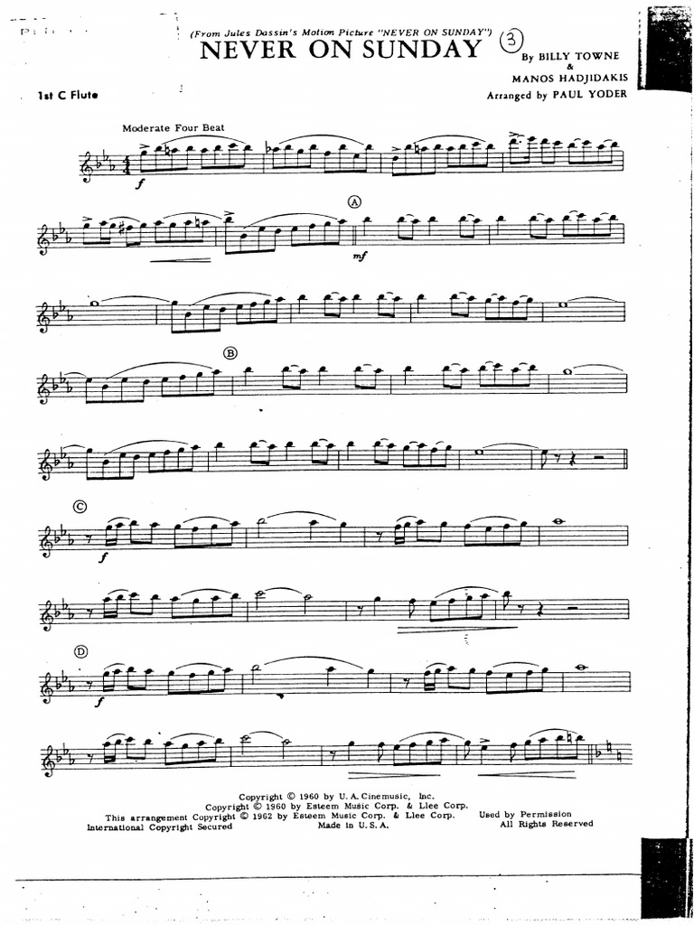 Never On Sunday Parts and Score Concert Band | PDF | Musical Instruments