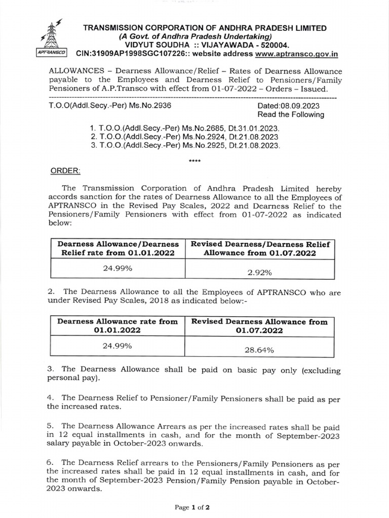 To To: of Payable Dearness Relief With | PDF | Employment | Labor