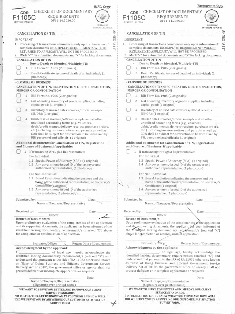 Closing BIR Account Checklist | PDF
