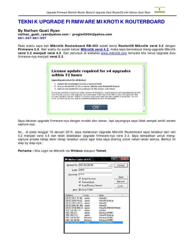 Teknik Upgrade Firmware Mikrotik RouterBoard Dan Upgrade Versi RouterOS Rev.2 Creator: Nathan ...