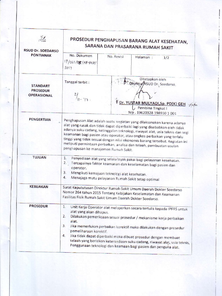 Sop 5. Prosedur Penghapusan Barang Alat Kesehatan Sarana Dan Prasarana Rumah Sakit | PDF