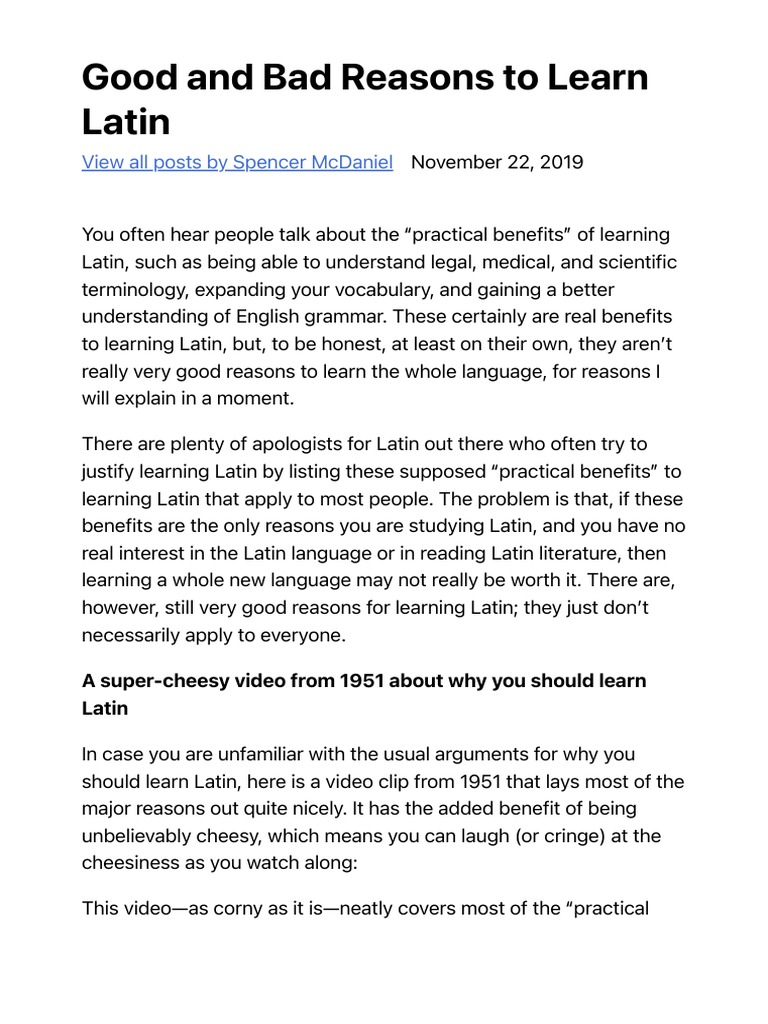 Evaluating Reasons to Learn Latin | PDF | Latin | English Language