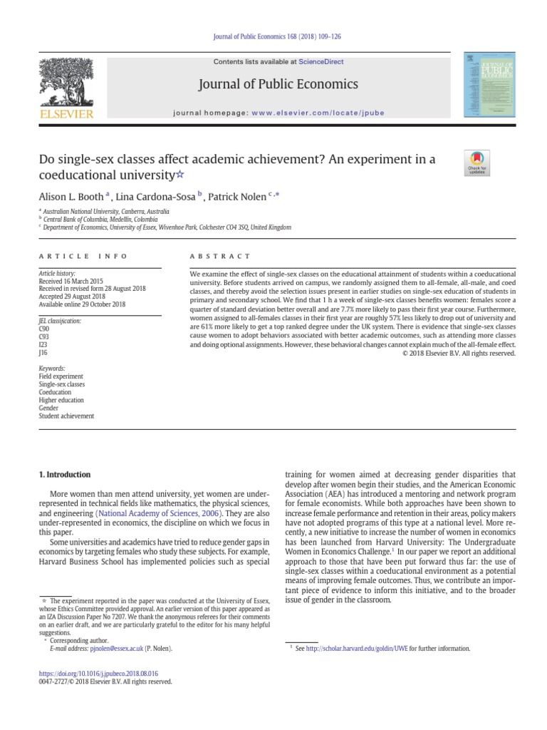 Do Single-Sex Classes Affect Academic Achievement An Experiment in A ...