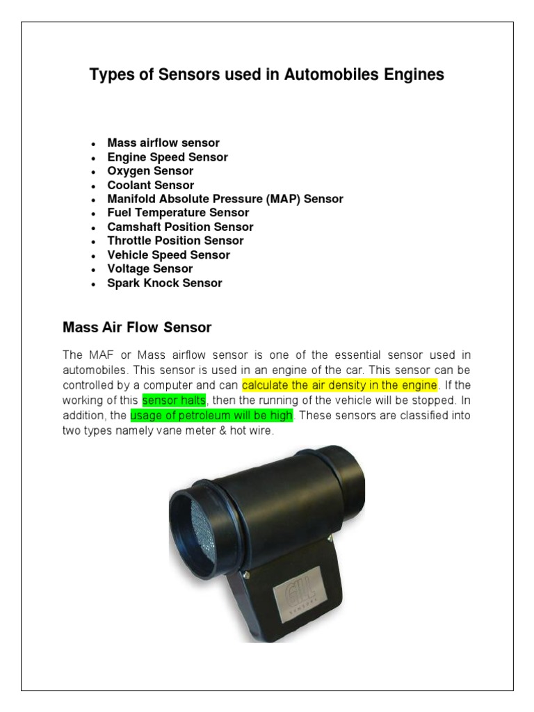 Car Engine Sensor Types Explained | PDF | Internal Combustion Engine ...
