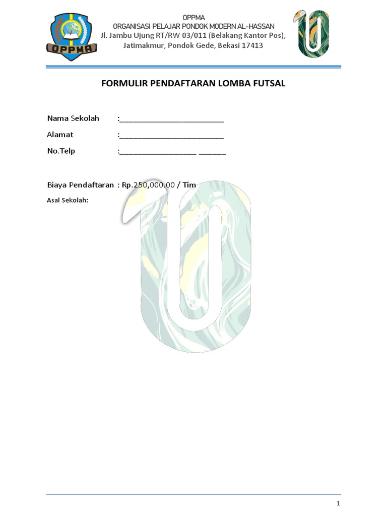 Formulir Lomba Futsal OPPMA | PDF